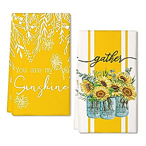 GEEORY Kitchen Towels for Summer Decor Sunflowers Mason Jar Dish Towels 18x26 Inch Ultra Absorbent Bar Drying Cloth Hand Towel for Kitchen Bathroom Party Home Decorations Set of 2