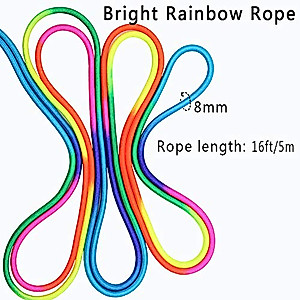 16 FT Long Jump Rope for Kids, 2 Pack Adjustable Double Dutch Skipping Rope with Wooden Handle, Multiplayer Rainbow Jumping Rope for Outdoor Fun, School Sport, Party Game