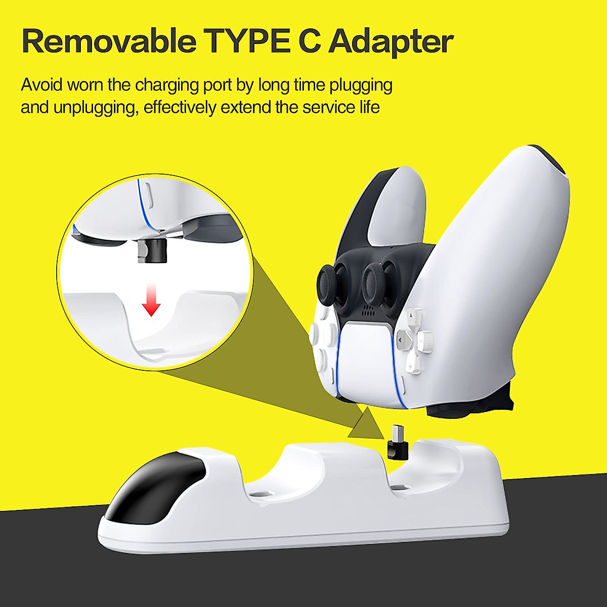 Controller Charging Station, SEVENKA Charger Dock, Fast Charging Stand with USB Type C Converter Compatible with PlayStation 5/PS5 Dualsense Controller, Dual USB C Fast Charging for Dual Controller