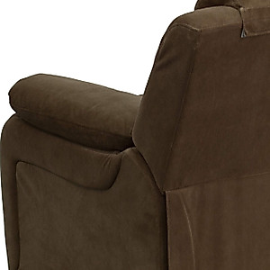 EMMA + OLIVER Deluxe Padded Brown Microfiber Kids Recliner with Storage Arms