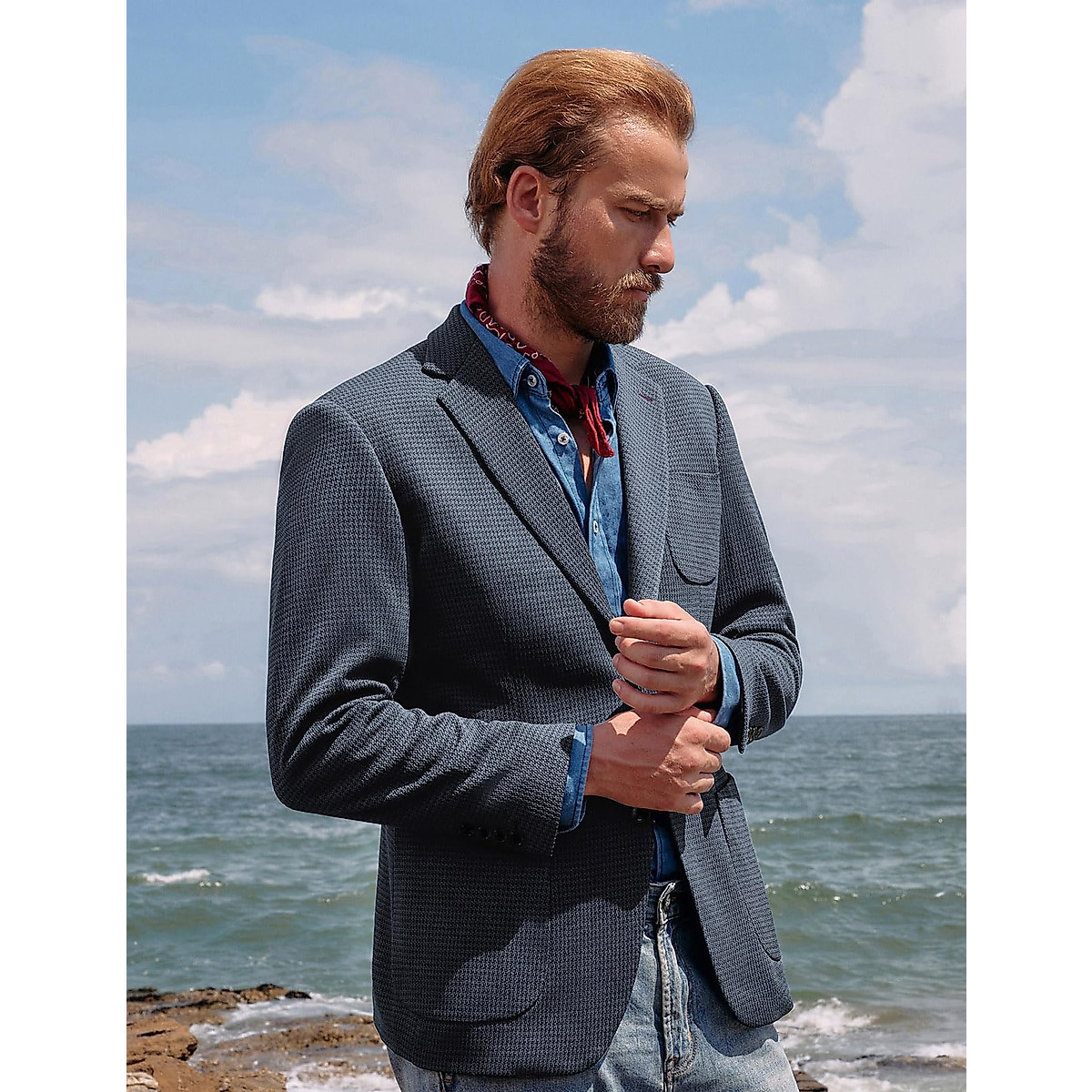 Men's Fashionable Plaid Blazer Lightweight Wrinkle Free 2 Buttons Casual Sport Coats
