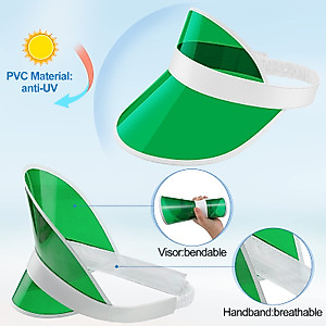 JenPen 12 Pack Unisex Plastic Sun Visors Hats Clear UV Protection Poker Cap for Men Women Sports Outdoor Golf Activities(White Frame)