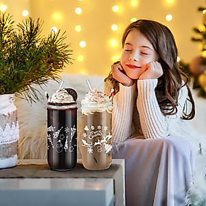 Zhehao 6 Pack Christmas Glass Cups 24 oz Christmas Mason Jars with Lids and Straws Christmas Tumbler Drinking Glasses Beer Can Shaped Coffee Cups for Wine Tea Water Xmas Decorations Gift