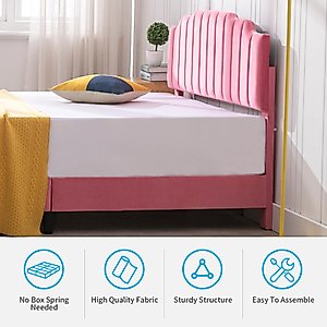 CECER Twin Size Bed Frame for Kids, Upholstered Platform in Linen Fabric, Strong Frame and Sturdy Slats Support, No Box Spring Needed, Easy Assembly (Princess, Twin)