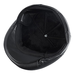 DOCILA PU Leather Newsboy Ivy Hat for Men with Ear Flaps Warm Winter Fleece Lined Neck Covering Scally Cap Earmuff Driver Golf Gatsby Beret Hat