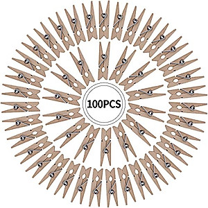 FINGOOO 1.4-inches Length Mini Wooden Clothespins,100 PCS for Baby Clothes Pins, Clip Photo Holders