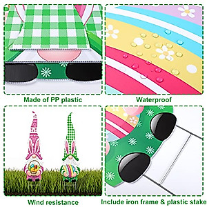 Easter Gnome Yard Signs 2 PCS Easter Bunny Eggs Garden Signs 47 Inch Large Plastic Outdoor Signs Pink Green Gnome Lawn Sign with Stakes H Frames for Spring Holiday Party Decor Patio Pathway