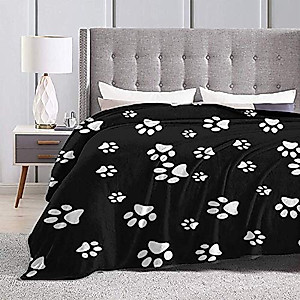 Ahuahua White Black Paw Print Micro Fleece Throw Blanket Ultra-Soft Throws for Bedding Couch Sofa 50" X40