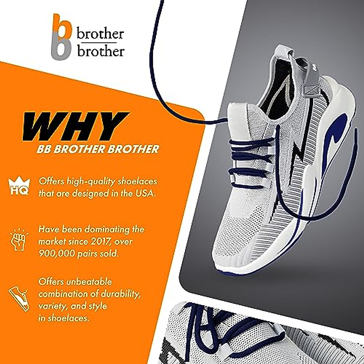 BB BROTHER BROTHER Round Athletic Shoe Laces Navy Blue (1 Pair) Heavy Duty Replacement Shoelaces, 4mm Shoe Strings for Men’s and Women’s Running Sneakers, Gym Trainers, Work Boots, Sports Shoes 48''