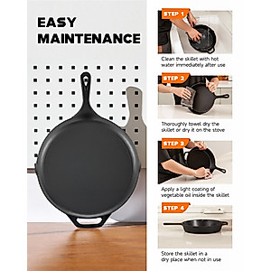 DARTMOOR Pre-Seasoned Cast Iron Skillet, 12 in Cast Iron Frying Pan with Handle, Protective Covers, & Pour Spouts, Safe Grill Cookware with Non-Stick Surface, Cast Iron Pan for Indoor & Outdoor Use