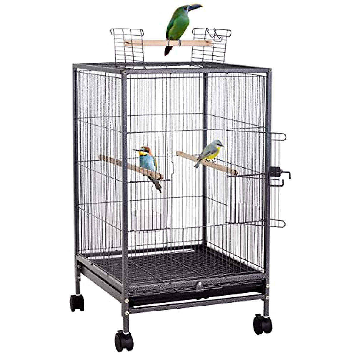 35-inch Wrought Iron Flight Bird Cage for Cockatiels Parakeets Pigeons Parrot Lovebird with Rolling Stand Bird Playground
