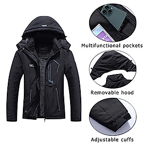 Pooluly Women's Ski Jacket Warm Winter Waterproof Windbreaker Hooded Raincoat Snowboarding Jackets Black-L
