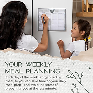Graceful By Design Weekly Meal Planner and Grocery List Magnet Pad For Fridge or Wall - Weekly Menu Board For Kitchen and Meal Planner Magnetic with Tear-Off Grocery List Notepad - 8.5" x 11"