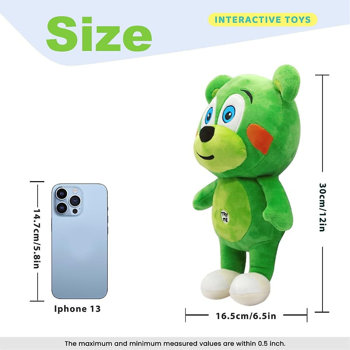 Verceco Singing Stuffed Animals Green Bear Music Plush Toys for Toddler 1-3 Stuffed Bear Plushies Toys for Kids Birthday 12" (Bear)