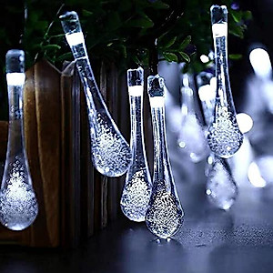 JMEXSUSS 2 Pack Solar Water Drop String Lights, Total 41.6FT 60 LED Solar Powered String Lights Outdoor Waterproof, 8 Modes White Solar Teardrop Lights for Gardens Patio Yard Party Holiday Decor