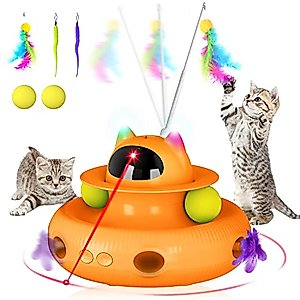 UPSKY Cat Toys 4-in-1 Interactive Electronic Cat Toy for Indoor Kitten, 2023 Upgrade Automatic Cat Pointer Toys, Cat Feather Toys, Cat Wand Toy, and Cat Roller Toy Relieves Anxiety & Boredom