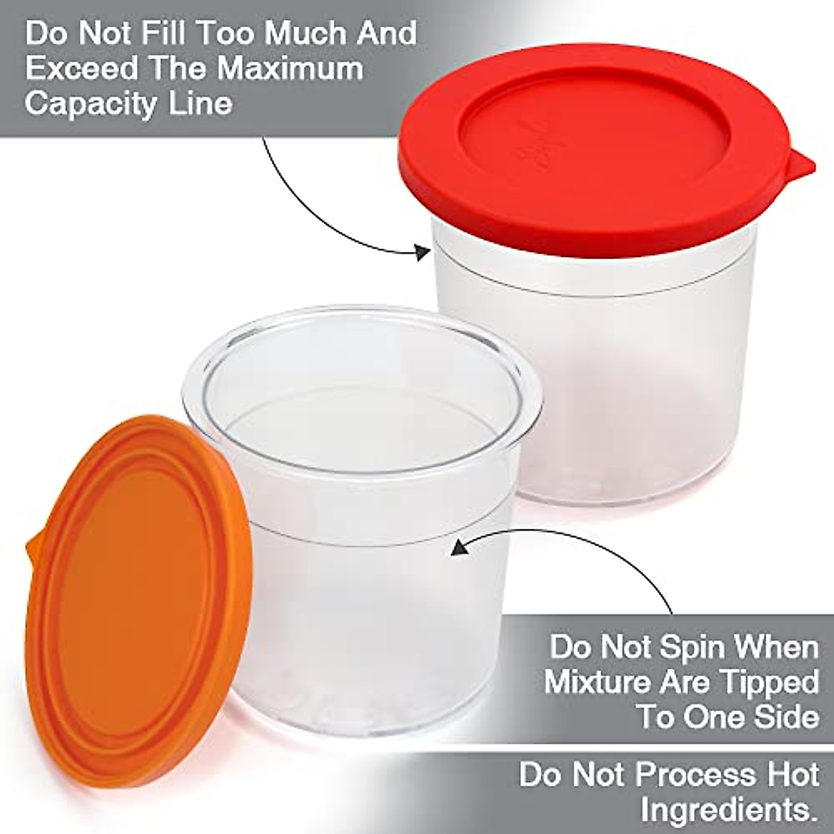 ARCOOLOR Pint Containers with Silicone Lids 4 Pack Replacement for Ninja Pints and Lids, Compatible with NC299AMZ & NC300s Series Ice Cream Maker with E-Cookbook, Airtight & Dishwasher Safe (Mix2)