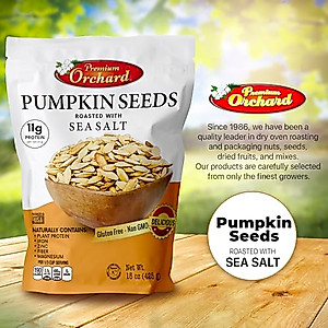 ROASTED PUMPKIN SEEDS to Eat in Shell by Premium Orchards MIXED NUTS - Salted with Sea Salt - Non-GMO Vegan Fresh Healthy Snacks/ - Great source of Plant Protein, Zinc, Magnesium & Iron - 1 Bag