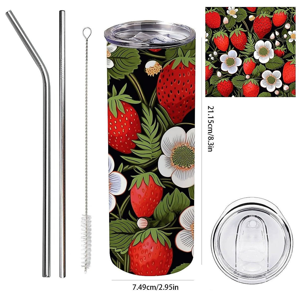 Medpol Strawberry print insulated tumblers coffee cup Gift，Strawberry print Drinking Glasses-Tea Cup-Coffee Mug tumbler with lid and straw 20 oz insulated tumbler cups