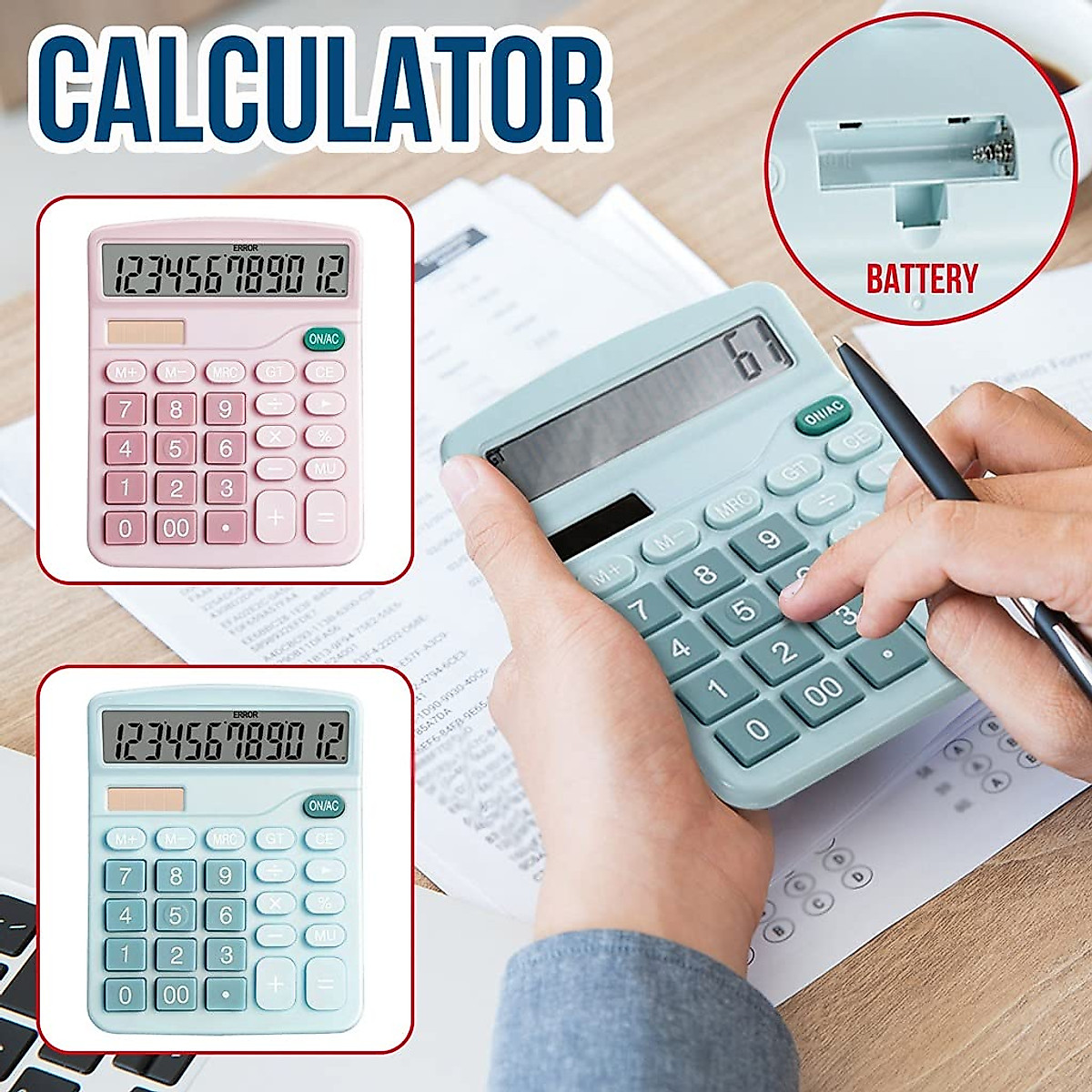 MJWDP Calculator 12 Digits Electronic LCD Large Screen Desktop Calculators Home Office School Calculators Financial Accounting Tools (Color : D)