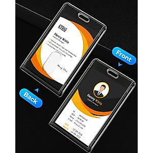 KTRIO 2 Pack Heavy Duty Badge Holder, Clear Acrylic ID Card Holder with Easy Access Thumb Hole, Hard Plastic ID Badge Holder for Student, Nurse and Office - Vertical