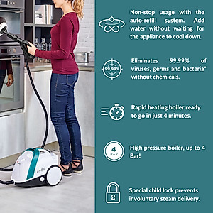 POLTI Vaporetto Smart 100 Steam Cleaner with Continuous Fill, Sanitize, Clean Floors, Carpets and Other Surfaces Adjustable High Power Steam Pressure Up to 58 PSI with 10 Accessories 2 Year Warranty