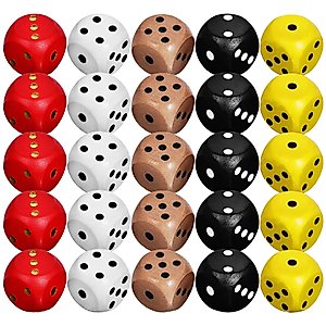Toyvian 25pcs Dice Set Colored Wooden Dice, 16mm Board Games Dice 6 Sided Dice Set Bulk Rounded Corners Dice for Dices Game, Classroom Teaching, Board Games