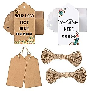 Custom Hang Tags, Personalized Logo Text Price Tags Kraft & Paper Gift Tags with Jute for Jewelry Crafts Wedding Birthday Celebrating Christmas Day Thanksgiving , 100 Pack (1.7x2.79 INCHES)