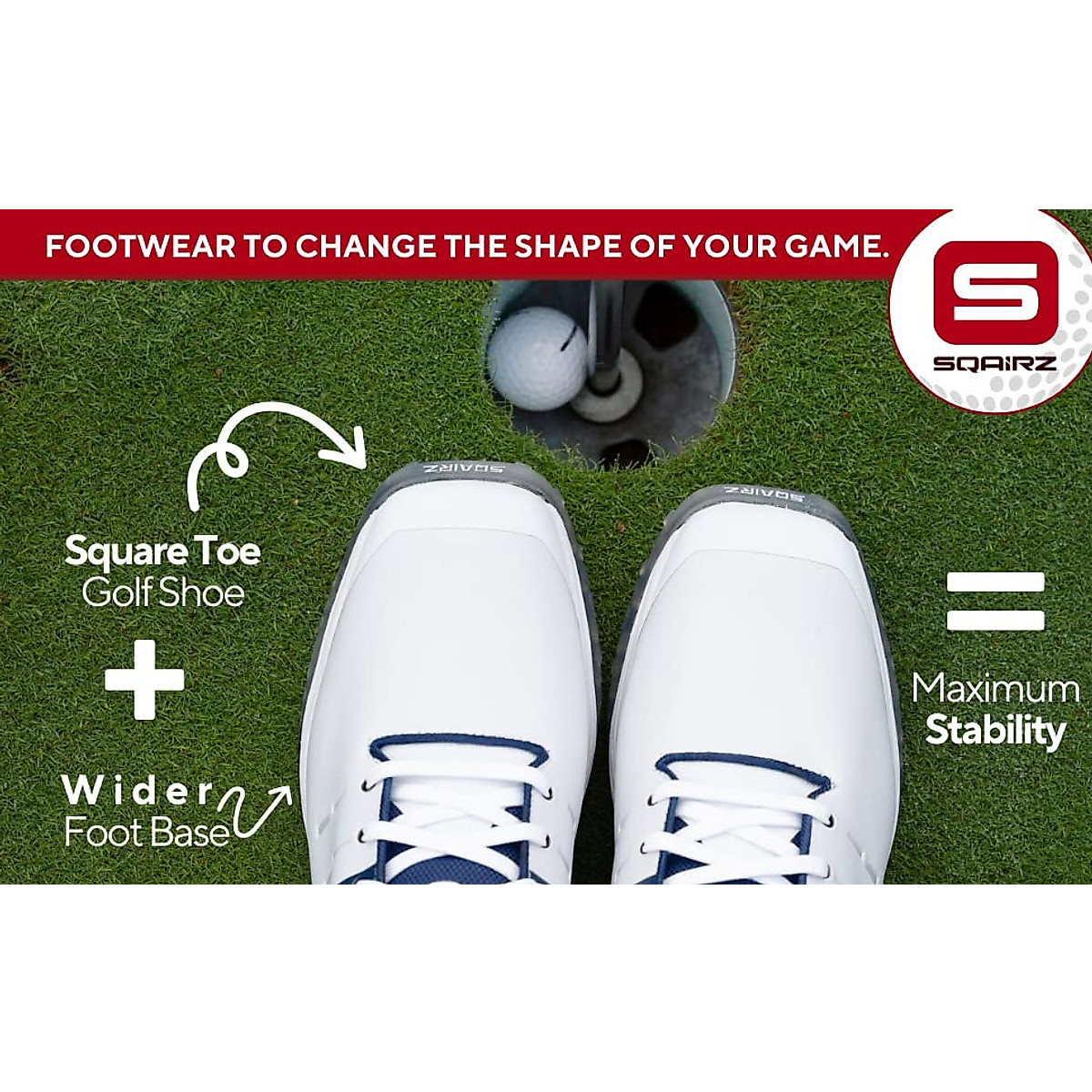 SQAIRZ Speed Men's Athletic Golf Shoes, Golf Shoes, Designed for Balance & Performance, Replaceable Spikes, Waterproof, Golf Shoes Men with Spikes, Mens Golf Shoes, Golf Footwear White/Navy