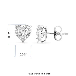 NATALIA DRAKE 1/4 Cttw Diamond Stud Earrings for Women in Rhodium Plated 925 Sterling Silver Heart Shaped Studs Color I-J/Clarity I2-I3