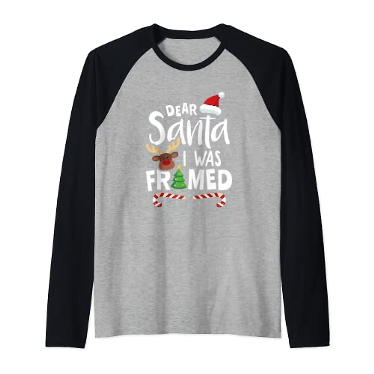 Dear Santa I Was Framed Christmas Stocking Stuffer Apparel Raglan Baseball Tee