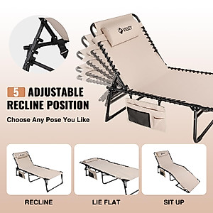 VILLEY Oversized Chaise Lounge Chair with Face Hole, Portable Tanning Chair, Adjustable Reclining Beach Chair, Outdoor Heavy-Duty Folding Sunbathing Chair for Outside Patio Lawn Beach Pool