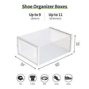 Hrrsaki 15 Pack Shoe Storage Boxes, Shoe Boxes Clear Plastic Stackable, Shoe Organizer Boxes with Front Opening Lids, Ventilation and Dust-proof, Shoe Container Boxes for Closet, Bedroom, Bathroom