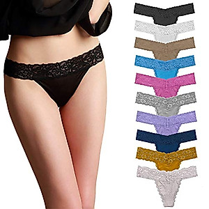 Pmrxi Pack 10 Lace Thong for Women Plus Size G-Strings Panties Low Waist Cotton Thongs For Woman Tangas Underwear Assorted Colors