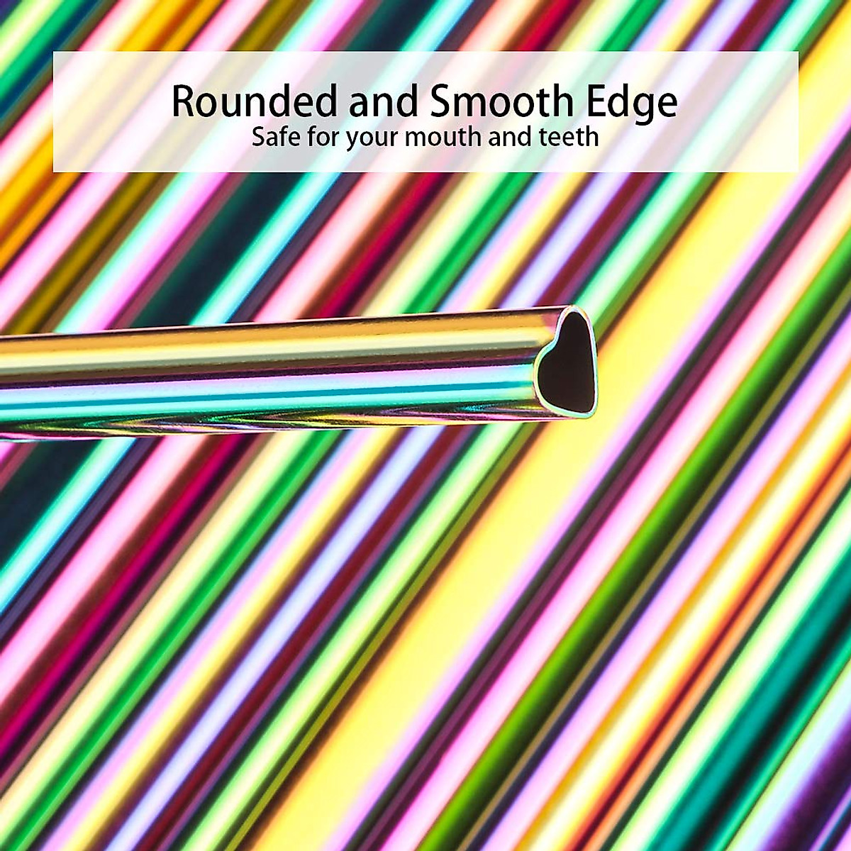 [18 PCS] New Heart Shape Metal Straws 304 Food Grade Stainless Steel, Tomorotec Bulk Reusable Stainless Steel Straw Set with Cleaning Brushes for Tumblers Beverage Drinks Cocktail(Rainbow)