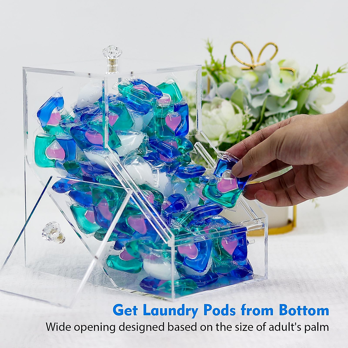 Famaster Acrylic Laundry Pods Container, Clear Candy Dispenser Dishwasher Pods Container, Cute Laundry Pod Holder for Laundry Room Organization, Storage, Decor and Accessories