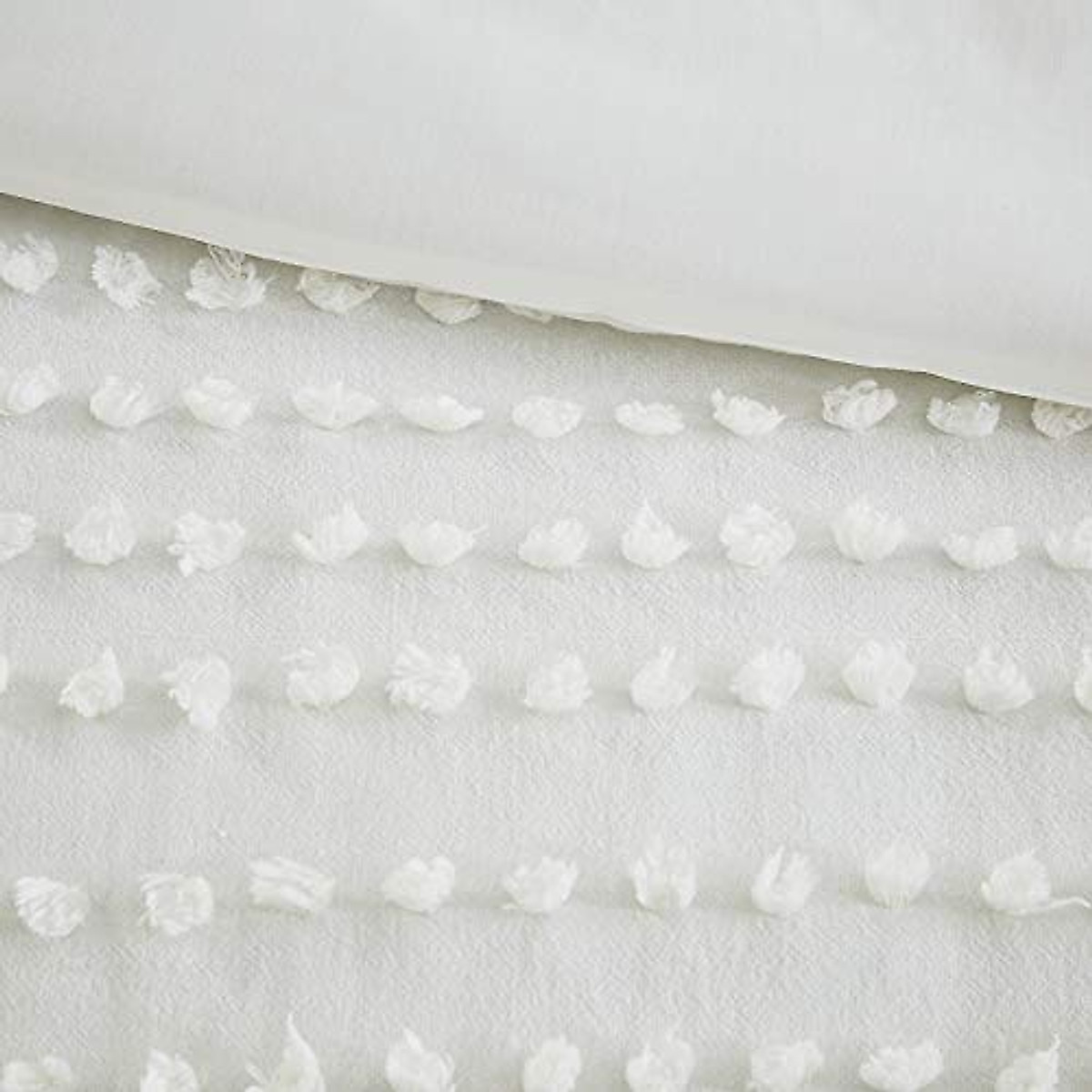 Comfort Spaces Cotton Comforter Set Jacquard Pom-Pom Tufts Design, Down Alternative, All Season Modern Bedding, Matching Shams, Full/Queen, Phillips, Ivory