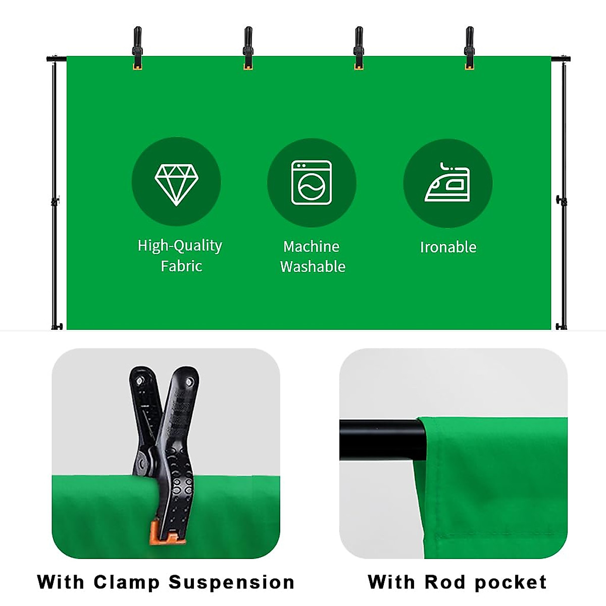 10X12ft Green Screen Backdrop for Photography, LCUIRC Chromakey Polyester Collapsible Greenscreen Background for Streaming, Photography, Zoom Meeting, Video Editing, Podcasting