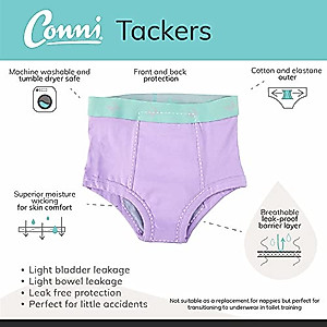 Conni Kids Tackers Brief Pants | Soft Shorts Reusable and Washable Toddler Potty Training Underwear | Waterproof Easy Pull Up Youth Incontinence, Bubble Gum, Size 10-12