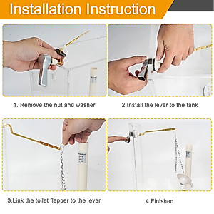 Hibbent Universal Side Mount Toilet Handle Replacement, Tank Flush Lever Replacement Handle with Stainless Steel Flapper Chains, Toilet Repair Handle, Chrome Finish
