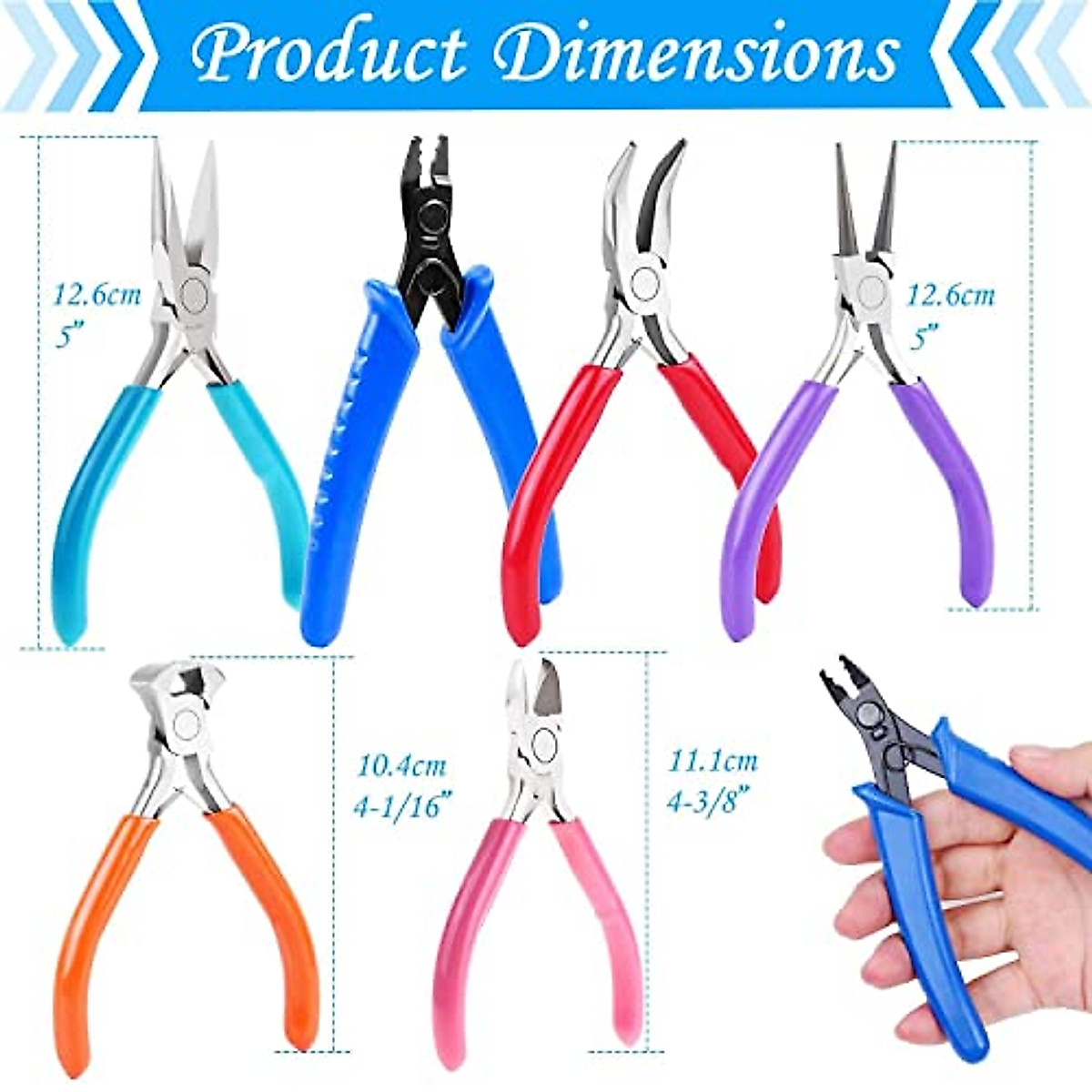 Jewelry Pliers, Acejoz 6pcs Jewelry Making Tools Kit Includs Needle Round Nose Pliers, Wire Cutters, Crimping Pliers, Bent Nose Pliers, End Nippers for Beading Craft
