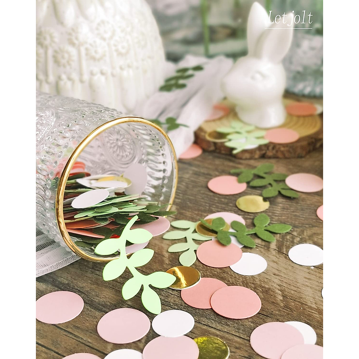 Greenery Golden Pink Eucalyptus Dots Confetti Baby Shower Green Scatter Table Decoration Flamingo Girl Boho Theme Party Bridal Shower Party Wedding Nursery Decor Supplies 210 Pcs