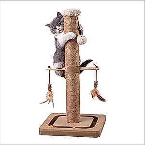 MECOOL Cat Scratching Post Tall Kitten Posts Tree Premium Scratcher Natural Jute Ropes with Tracking Interactive Toys Heavy Base Cat Scratch Deterrent for Indoor Cats (Beige) (Medium-23)