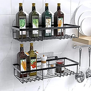 Amorettise 12 Pack Shower Caddy, Shower Shelves - 6 Pack Adhesive Bathroom Shower Shelf No Drilling with 6 Soap Holders, Stainless Shower Rack Bathroom Organizer for Storage Decor (Black)