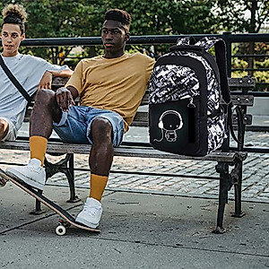 Lmeison Anime Cartoon Luminous Backpacks, Cool Bookbag for Boys Waterproof School Bag with USB Charging Port for Middle High School Unisex 15.6in Laptop Backpack for Student, Trend Graffiti Grey