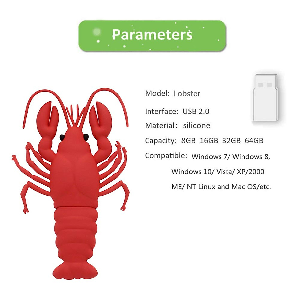 32GB USB 2.0 Flash Drive USB Memory Stick - Cartoon Thumb Drive Red Lobster Pen Drive - FEBNISCTE 3D Animal Shap Zip Drive