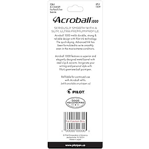 PILOT Acroball 1000 Ultra-Premium Refillable & Retractable Ball Point Pen, Gray Barrel, Fine Point, Black Ink, Single Pen (13659)
