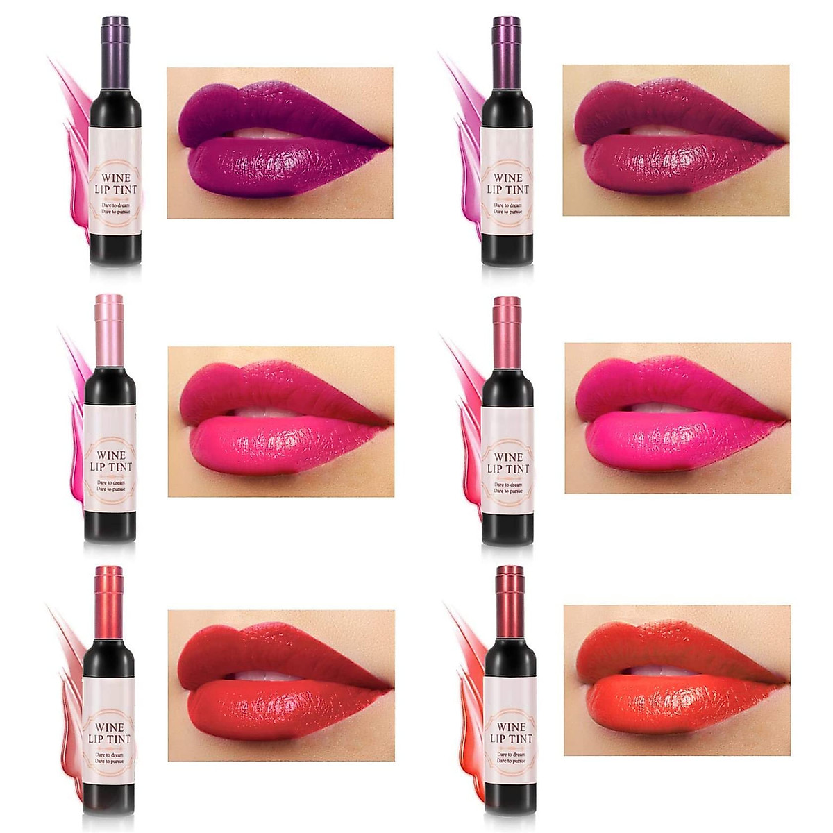 BKPPLZP Wine Lip Tint,6 Colors Wine Lip Gloss Set,Wine Liquid Lipstick,Liquid Wine Lip Gloss,Matte Lip Stain Long Lasting Waterproof Matte Lip Gloss Set,Creates Natural Moisturizing Lip Gloss Easily