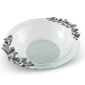 Arthur Court Designs Butterfly Pattern Glass and Aluminum Salad Bowl 16 Inch Diameter