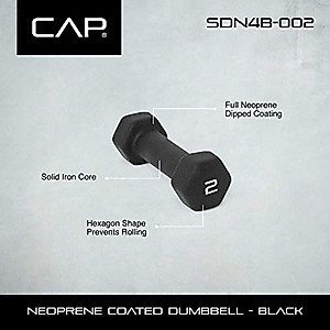 CAP Barbell Black Neoprene Coated Dumbbell, 2 lb Single